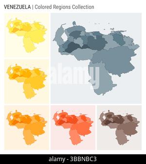 Map of Venezuela colored with Venezuelan flag and marked with golden ...