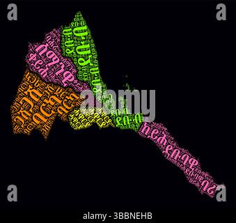 Eritrea map. Country poster with regions. Shape of Eritrea with country ...