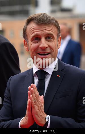 France's President Emmanuel Macron arrives to pose for a picture during ...