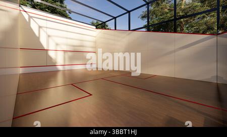 Outdoor empty squash court with metal structure and wooden floor Stock ...