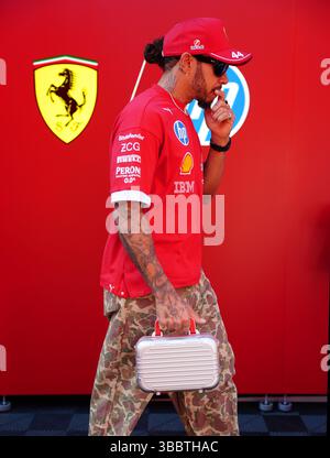Ferrari's Lewis Hamilton before practice at Silverstone Circuit ...