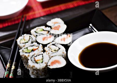 Close Up of Spicy Sushi Roll isolated on white background Stock Photo ...