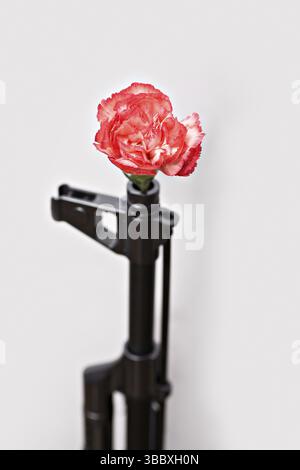 Close up shot of a Kalashnikov submachine gun with a flower Stock Photo ...