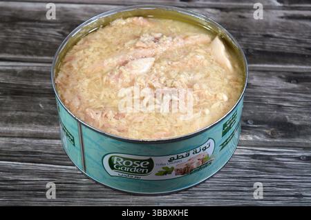Cairo, Egypt, May 1 2025: Rose Garden Tuna chunks, Tuna is a saltwater ...