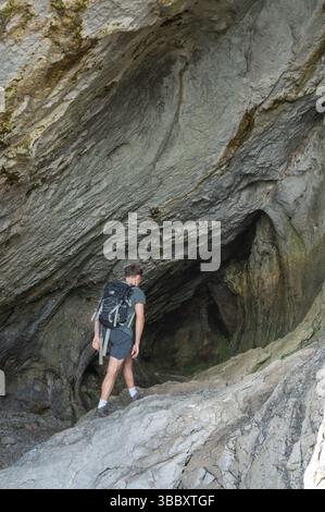 Paviland cave (Goat's Hole Cave) in situ on the south Gower coast ...