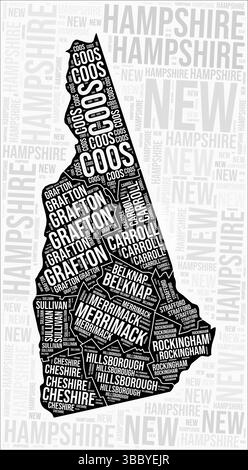 New Hampshire counties vector map outline with USA map colors national ...