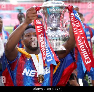 London, UK. 17th May, 2025. Joel Ward of Crystal Palace and Marc Guehi ...