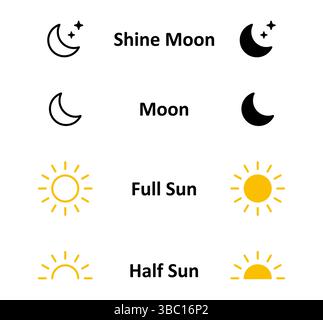 Half sun flat icon set. Sunrise sunset logo isolated on white. Various ...