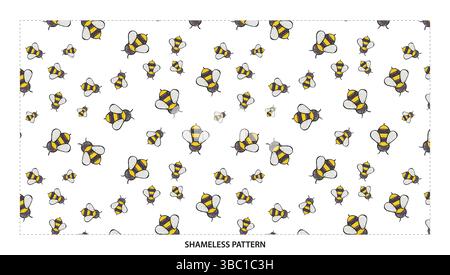 Cute honey bee seamless pattern. Vector doodle cartoon flowers and ...