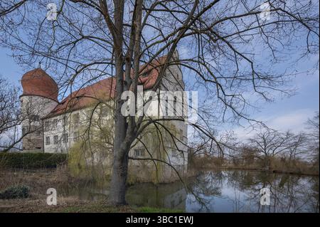 Moated castle, originally a manor house, converted into a Renaissance ...