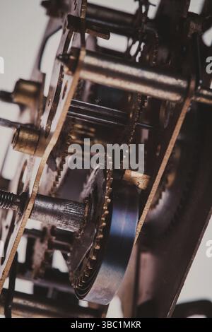 The internal design of the mechanical and rusty clock in a larger view ...