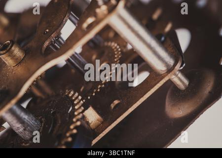 The internal design of the mechanical and rusty clock in a larger view ...