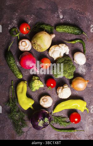 A set of vegetables laid out on a wooden table. Flat lay,top view. Free ...