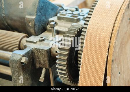 A close-up of the flywheel of an industrial steam engine Stock Photo ...