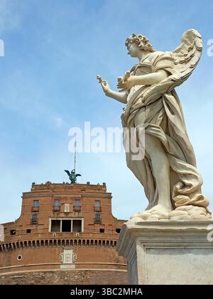 April 6, 2025, Rome, Italy: Marble statue of an angel, among those on ...
