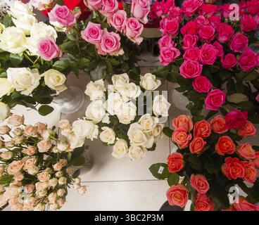 Collection of beautiful roses for sale at a floristic shop Stock Photo ...
