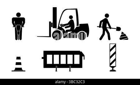Set of stick figures, construction and repair. Work on the stairs, flat ...