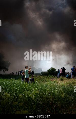 People watching massive fire and flames in a mall Stock Photo - Alamy