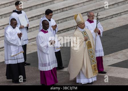 Pope Leo XIV arrives in Tor Vergata, on the outskirts of Rome, to lead the prayer vigil on the ...