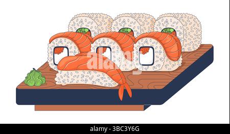 Mixed sushi platter on wooden tray 2D line object Stock Vector Image ...