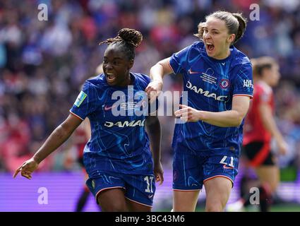 Chelsea's Sandy Baltimore (left) celebrates scoring their side's first ...