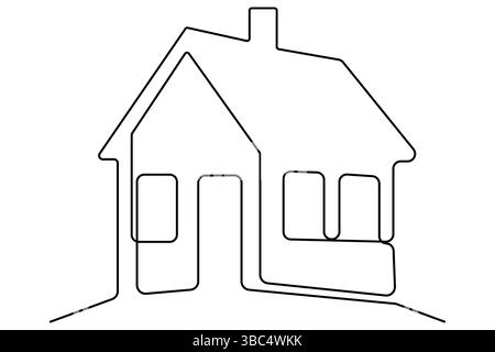 Continuous one line drawing House concept art illustration of white ...