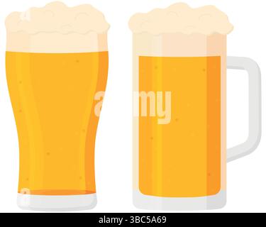 Beer in mug, lager, drink symbol, flat design vector blue icon with ...