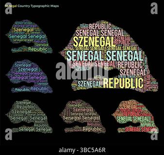Senegal map design. Country names in different languages and map shape ...