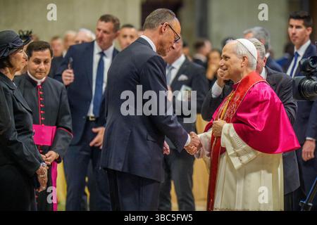 Pope Leo XIV greets American actress Zoe Saldana and family at the end ...
