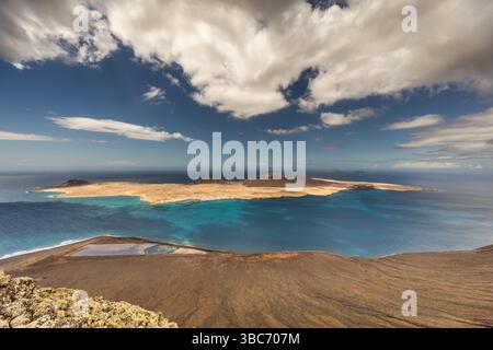 Breathtaking view of La Graciosa Island and waving sea from Mirador del ...