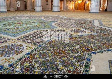 Ashgabat, Turkmenistan The interior of the Turkmenbashi Rukh Mosque is ...