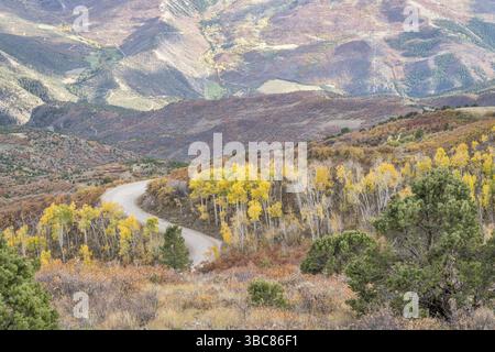 Coffee Pot road above Colorado RIver near Dotsero, Colorado with aspen ...