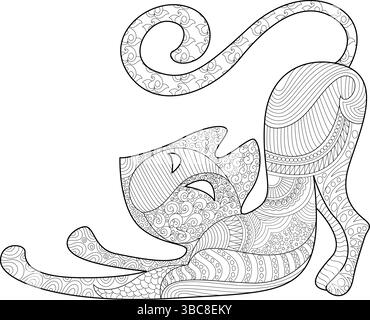 Cat in mandala pattern style. Zentagle black and white background ...