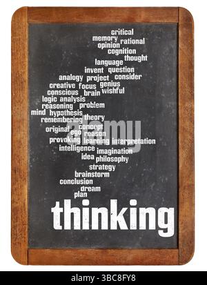 Critical thinking word cloud on a vintage blackboard isolated on white ...