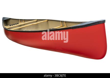 Red tandem canoe with wood seats isolated on white with a clipping path ...