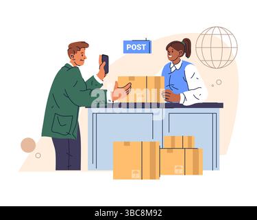 Customer receiving parcel from postal service. Vector symbol for ...