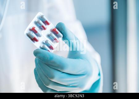 pills in hands of doctor. selective focus of pills. blister with pills ...