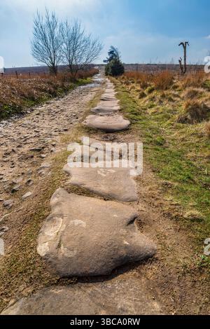 The ancient stone paved track 'The Long Causeway' to Stanage Pole, Peak ...