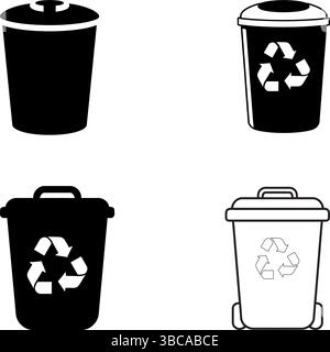 Recycling bin icons. Waste management vector. Black and white. Environmental symbols Stock ...