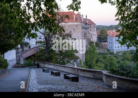 Medieval castle view with cobblestone path Stock Photo - Alamy