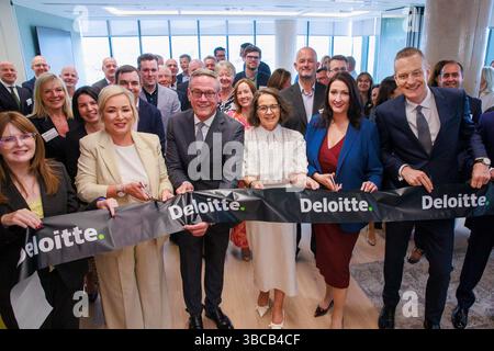 Economy Minister Dr Caoimhe Archibald speaking as trade union members ...