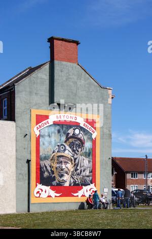 Street art mural 'Above Beyond Below' depicting two miners by Jamie ...