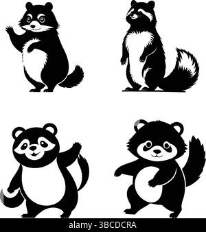 Collection of Tanuki Silhouettes in Standing, Sitting, and Walking ...