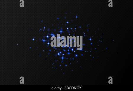 Blue sparkling stars, shiny particles light effect, transparent flying ...