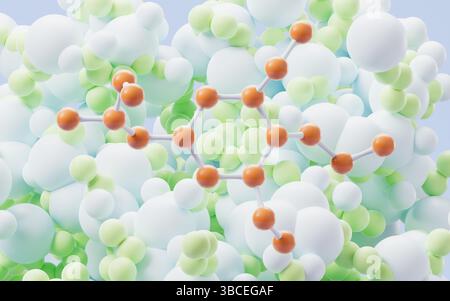Chemical molecule with particles spheres background, 3d rendering. 3D ...