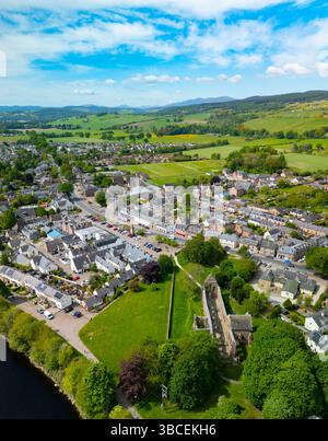 Aerial view of town of Beauly on the River Beauly, Highland, Scotland ...