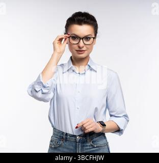 Photo of adorable pretty lady wear green sweater showing arms rabbit ...