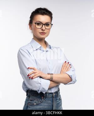 Photo of adorable pretty lady wear green sweater showing arms rabbit ...