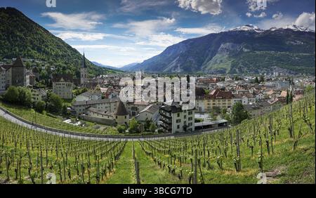 springtime panorama view of the city of Chur in the Grisons in the ...