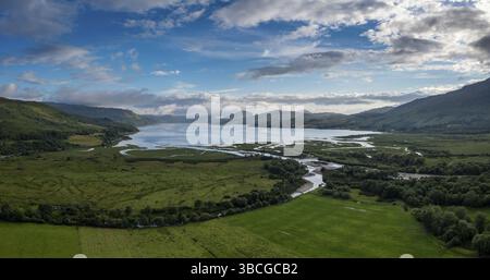 Aerial view of the River Carron and Loch Carron in the Scottish ...